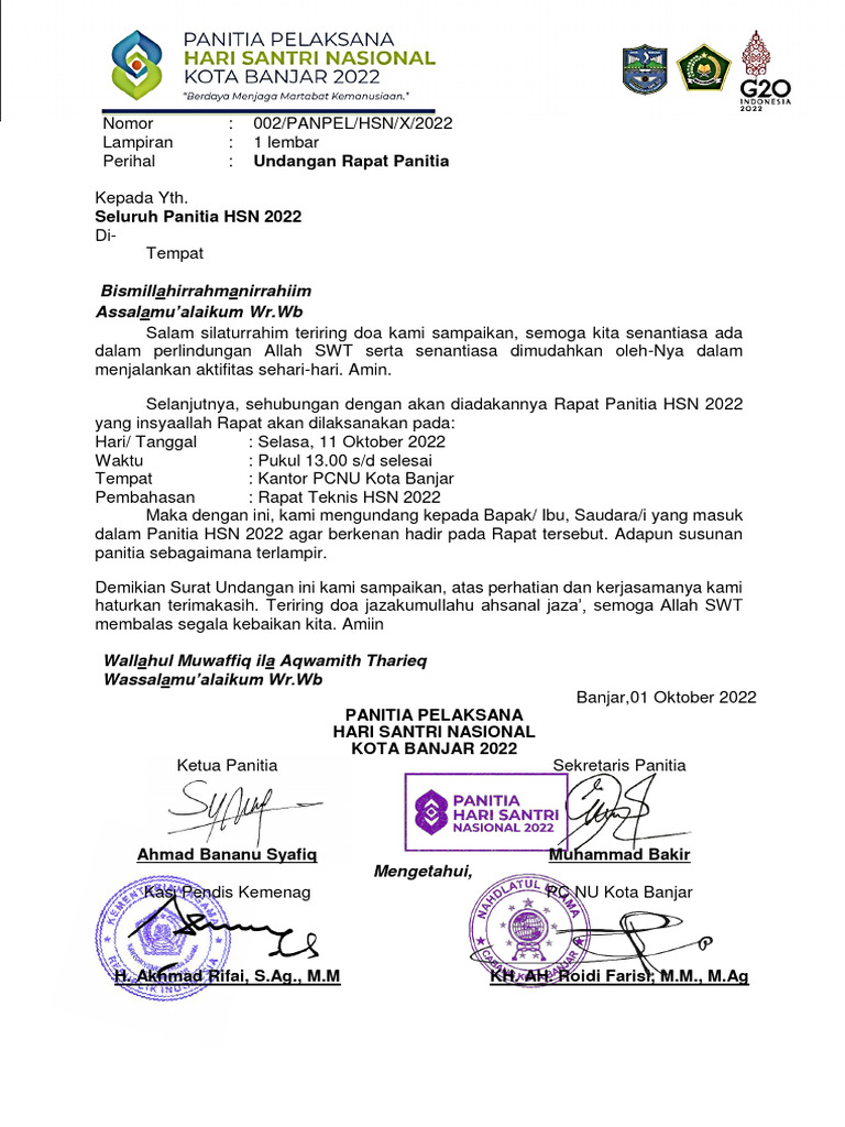 002 Undangan Rapat Panitia | PDF | Agama & Spiritualitas
