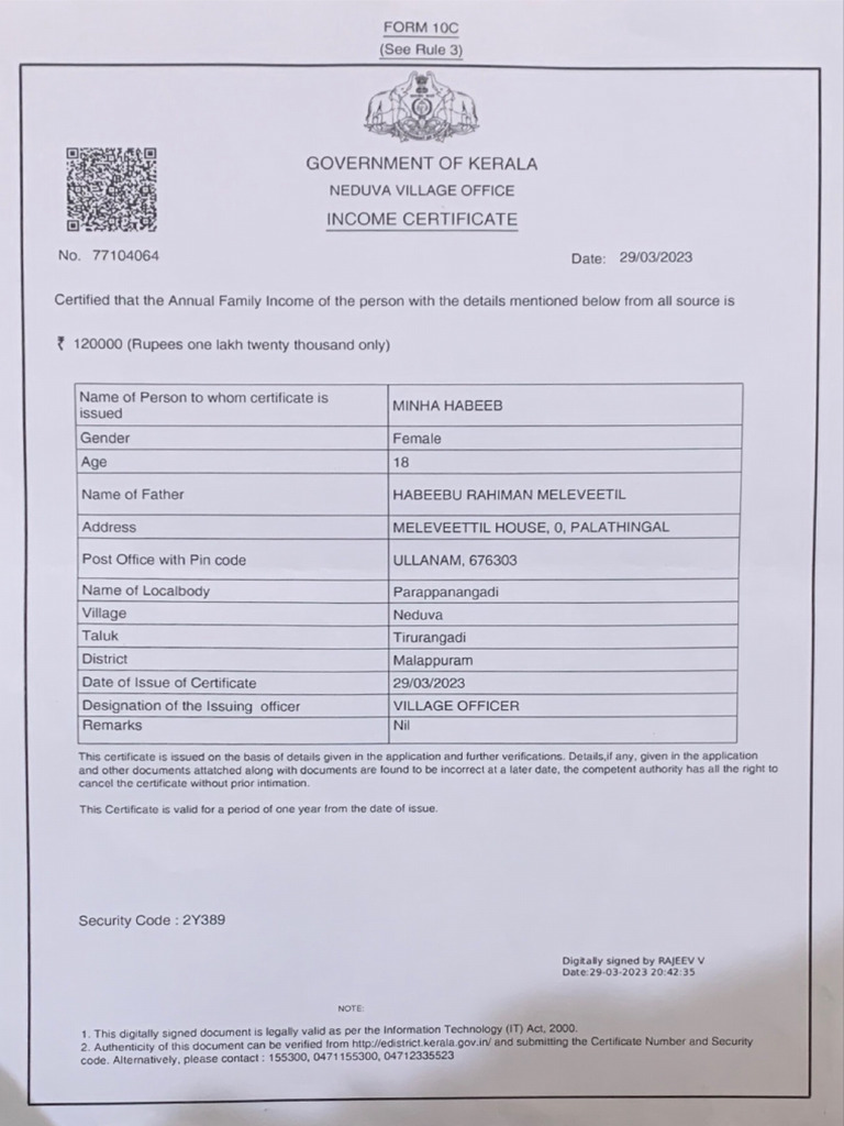 Income Certificate | PDF