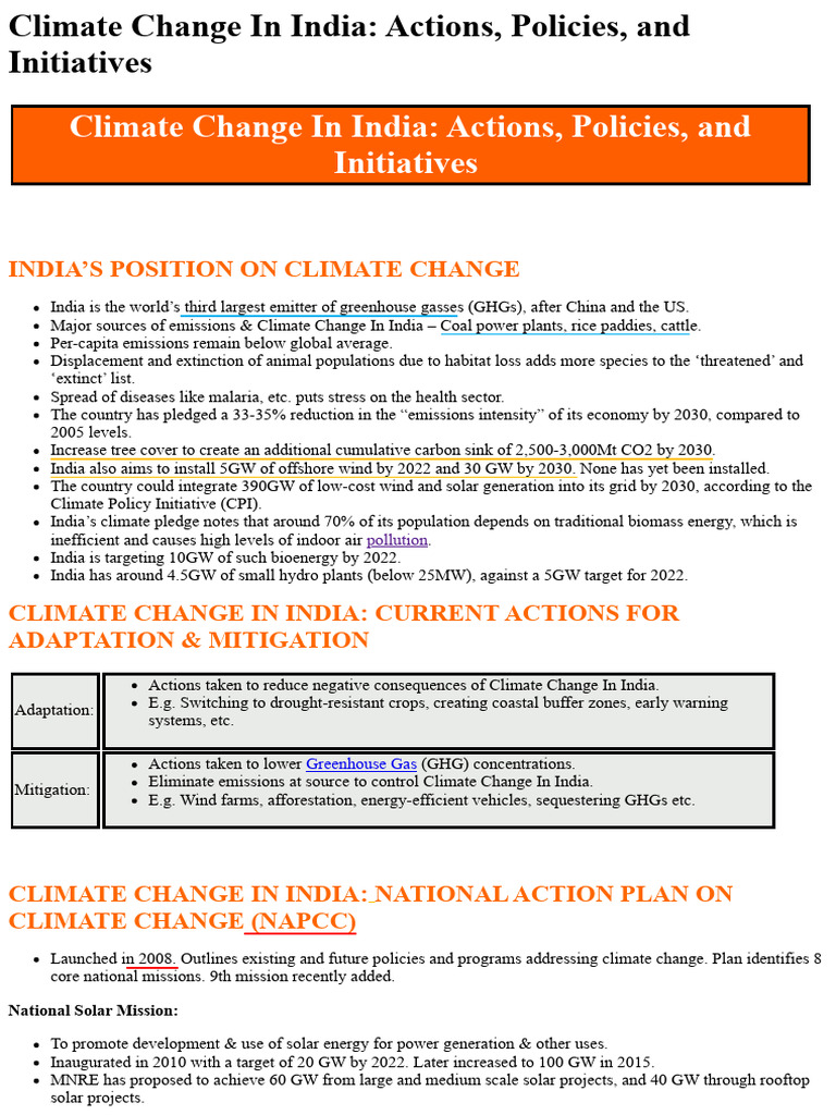 India’s Climate Change Policies and Actions | PDF | Climate Change ...