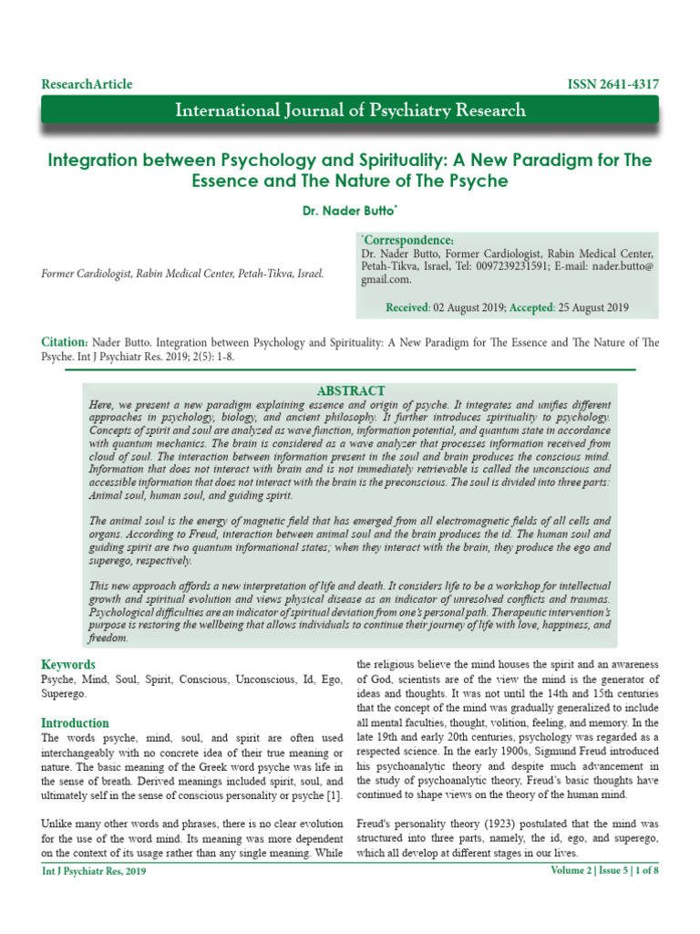 Integration Between Psychology and Spirituality A New Paradigm For The ...