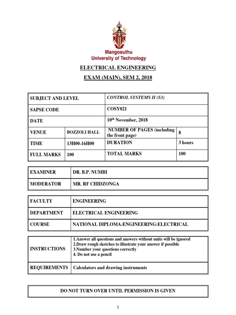 MAIN EXAM CHANGED-SEM2-2018-Control Systems 2 | PDF | Damping | Signal Processing