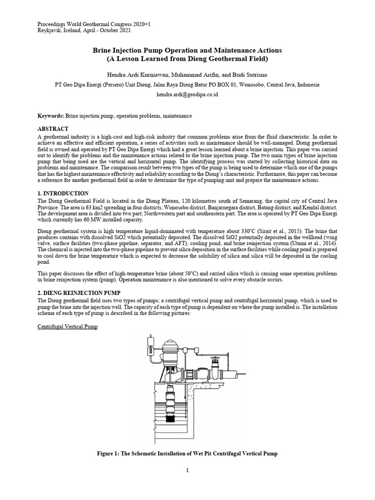 Brine Injection Pump Operation and Maintenance Actions (Hendra Ardi Kurniawan) | Download Free ...
