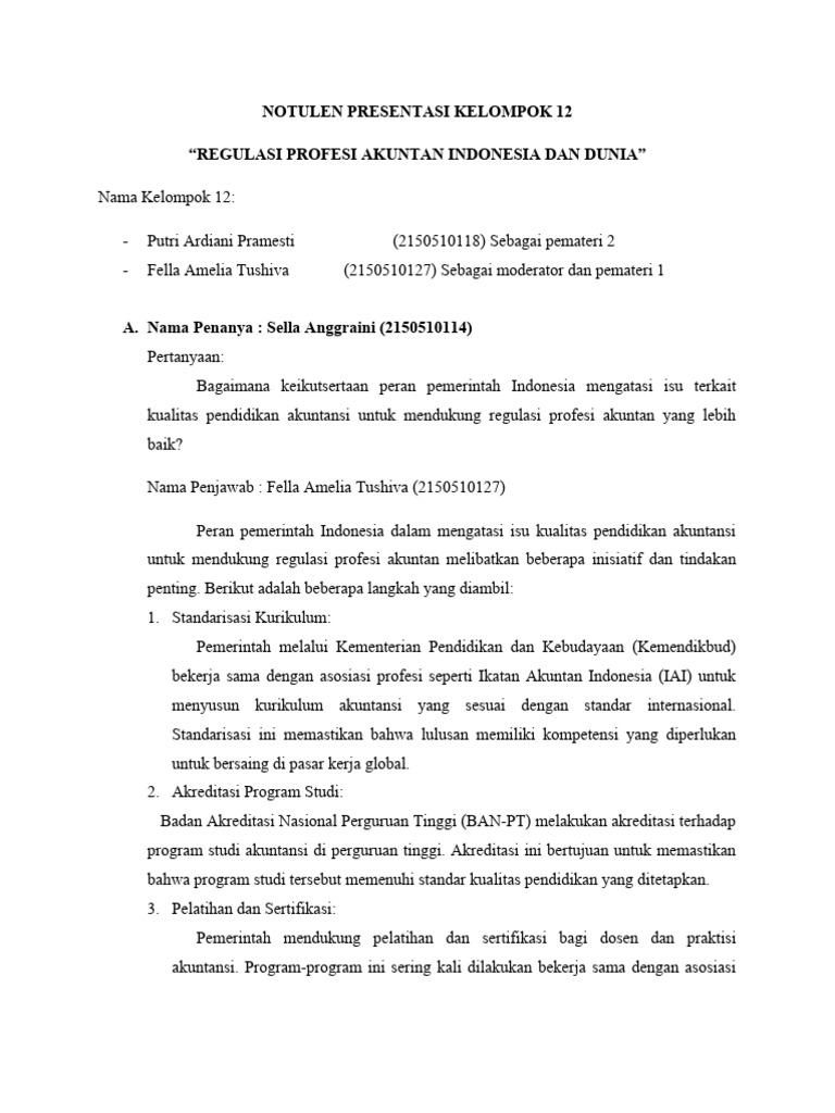 Notulen Presentasi Kelompok 12 | PDF