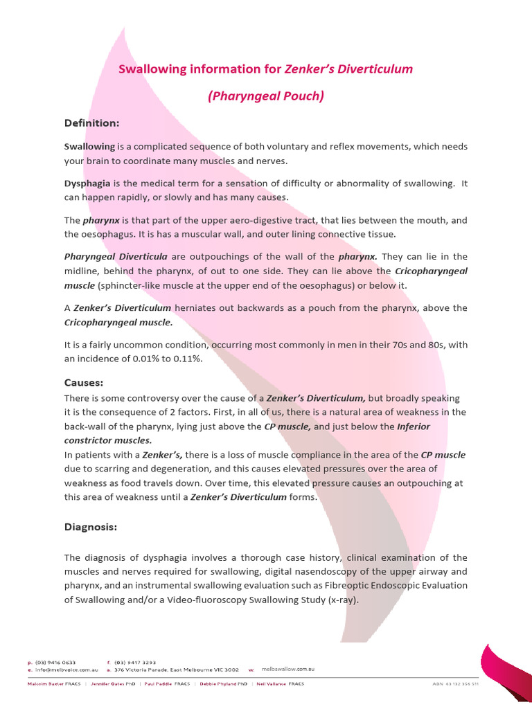 Pharyngeal Pouch Dysphagia | PDF | Medical Specialties | Diseases And ...