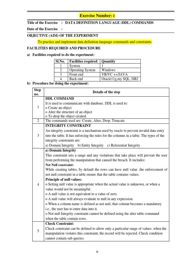 1 DDL commands | Download Free PDF | Relational Database | Table (Database)