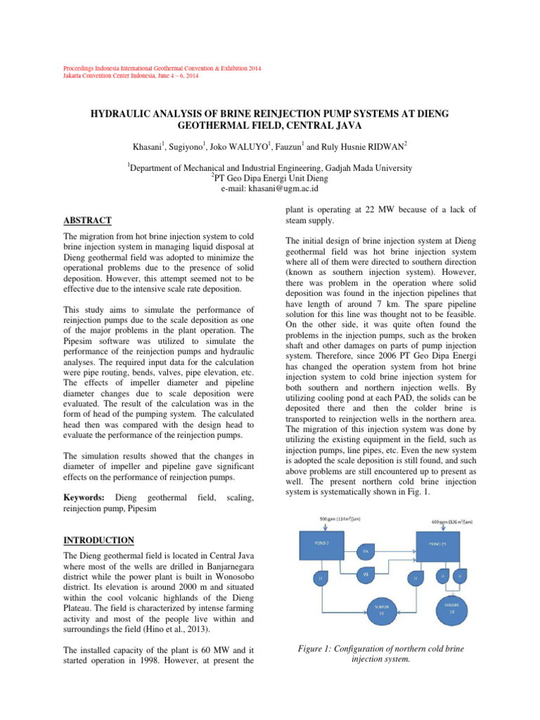 HYDRAULIC ANALYSIS OF BRINE REINJECTION PUMP SYSTEMS AT DIENG - Khasani | PDF | Pump | Flow ...