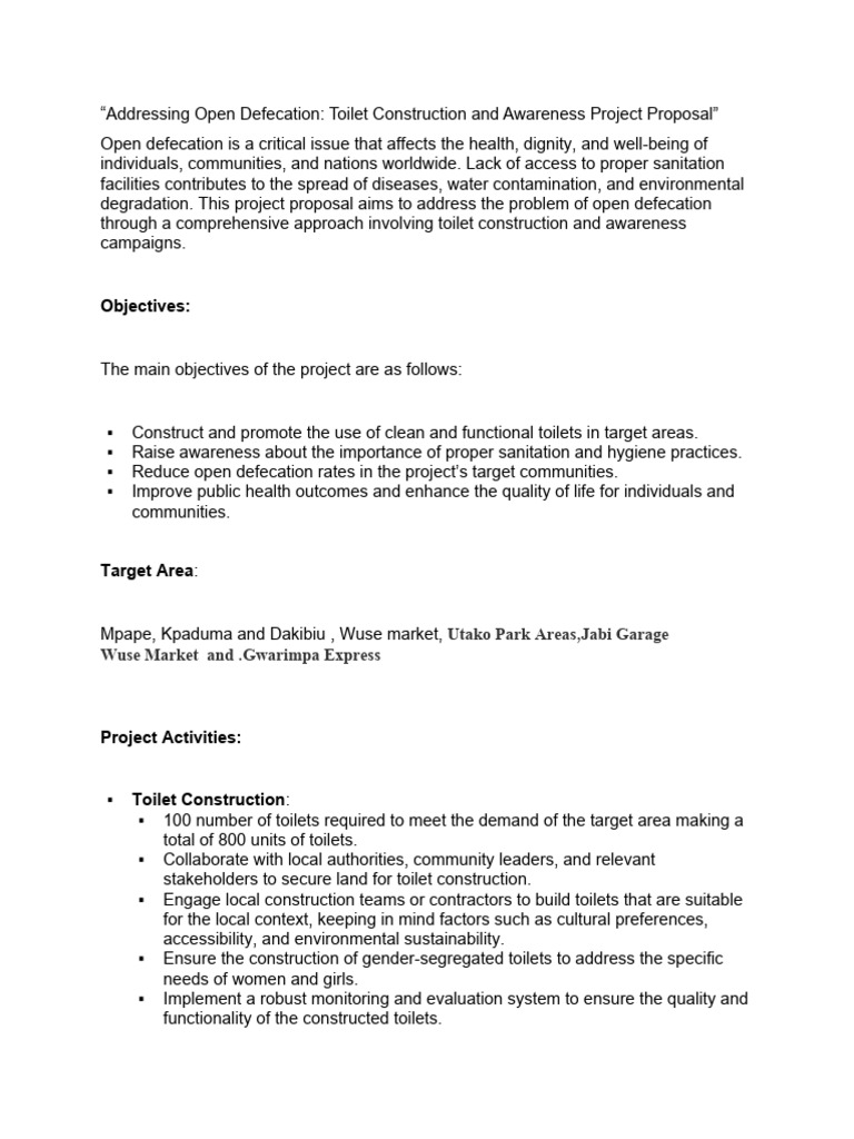 Addressing Open Defecation Proposal For Public Toilets | PDF ...