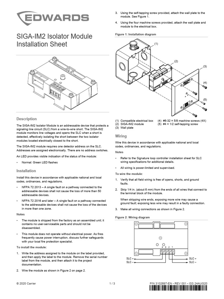SIGA-IM2 Isolator Module Installation Sheet: Description | PDF | Electrical Wiring | Electrical ...