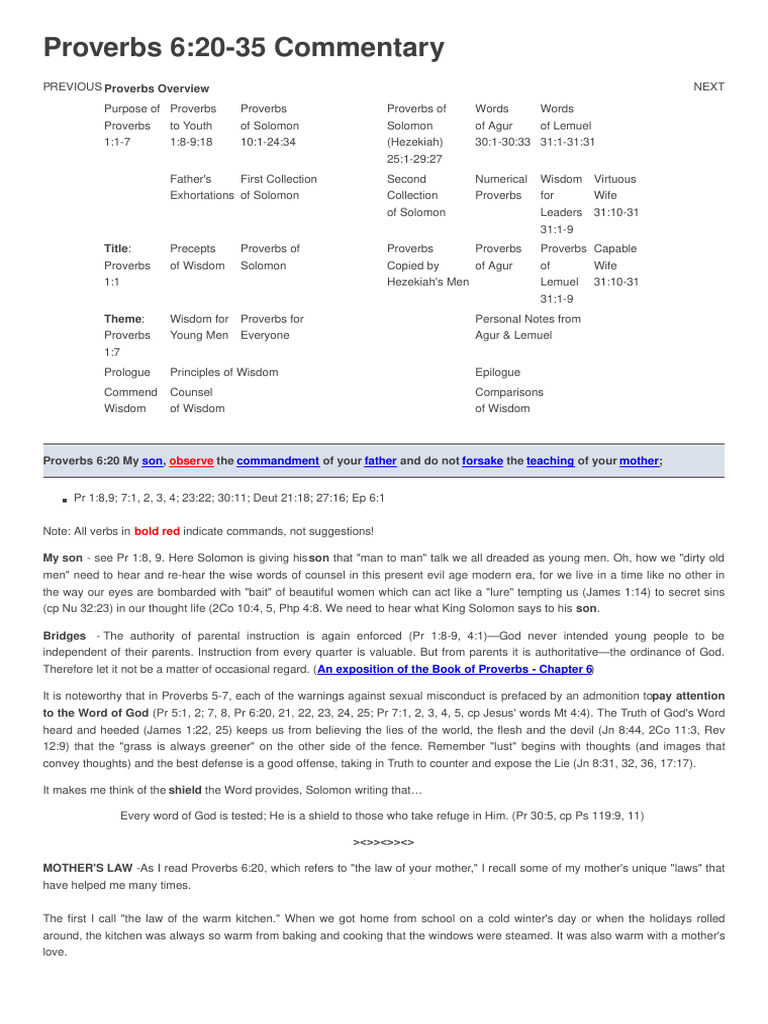 Proverbs 6-20-35 Commentary | PDF | Book Of Proverbs | Lust