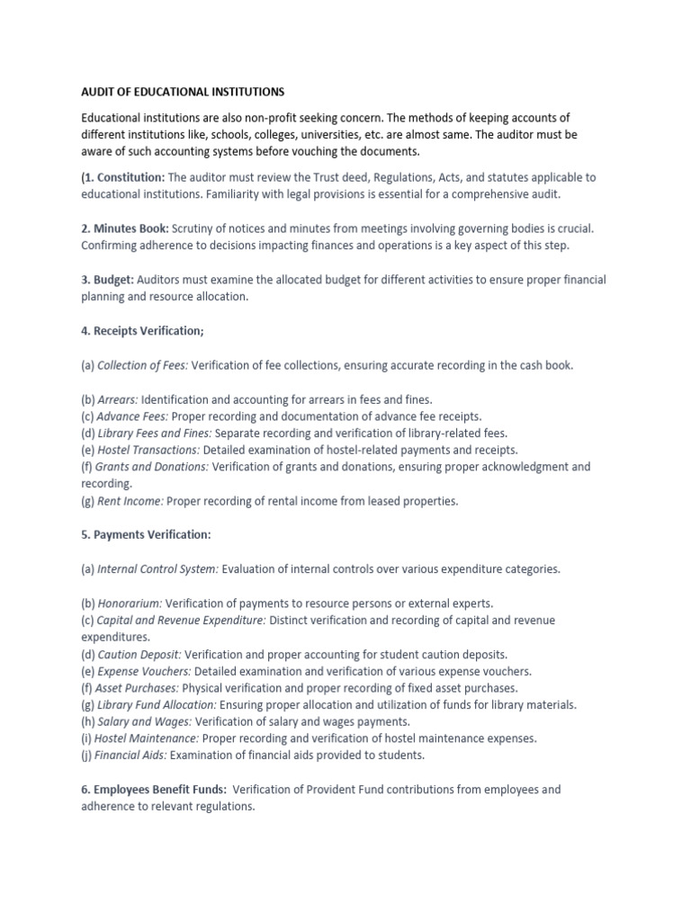 AUDIT OF EDUCATIONAL INSTITUTIONS Educational institutions a | PDF ...