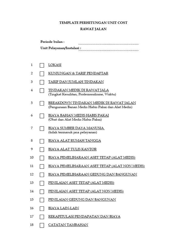 Template Perhitungan Biaya Rawat Jalan | PDF