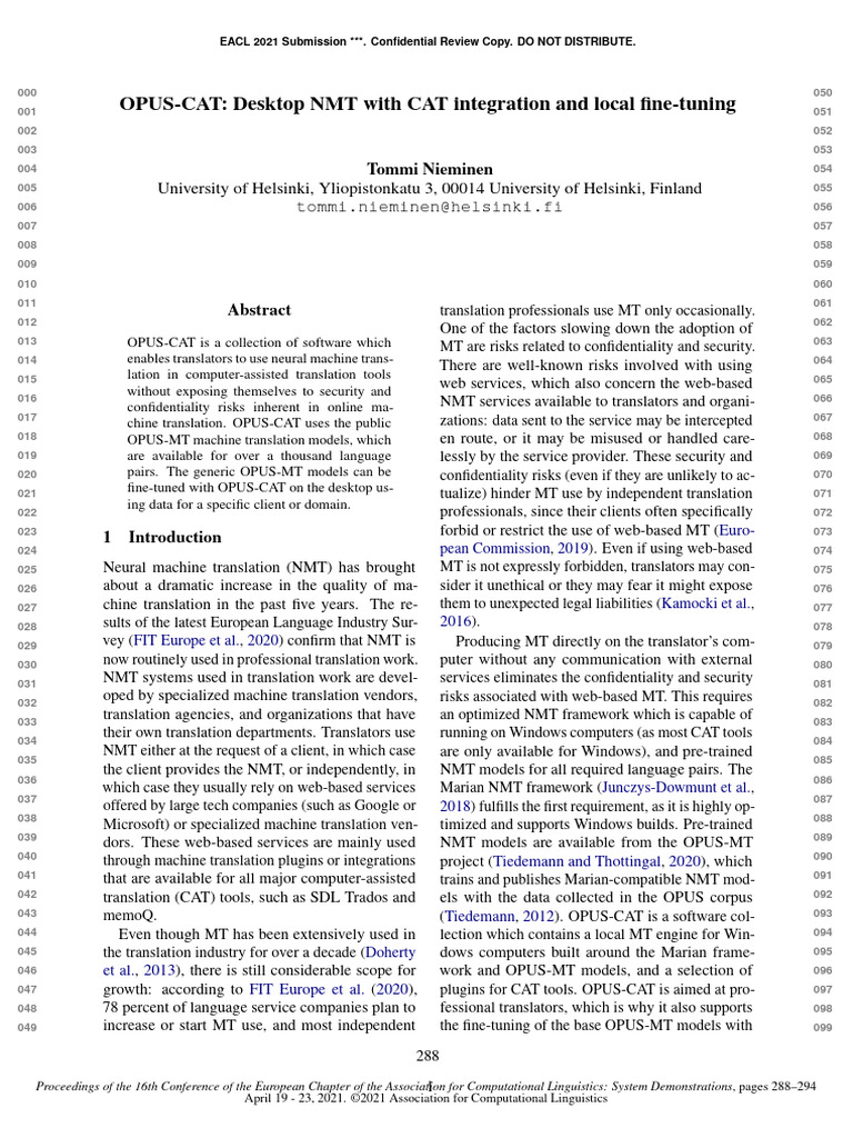 OPUS-CAT - Desktop NMT With CAT Integration and Local Fine-Tuning | PDF | Computing | Computer ...
