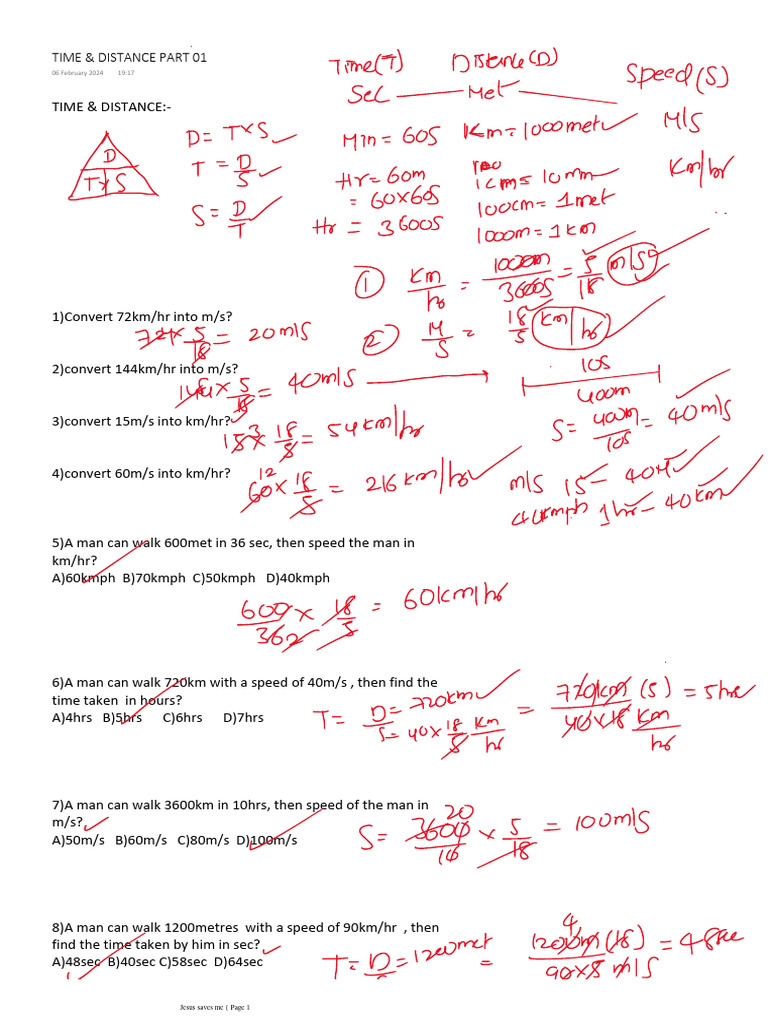 Time and Distance Formulas and Problems | PDF | Speed | Motion (Physics)