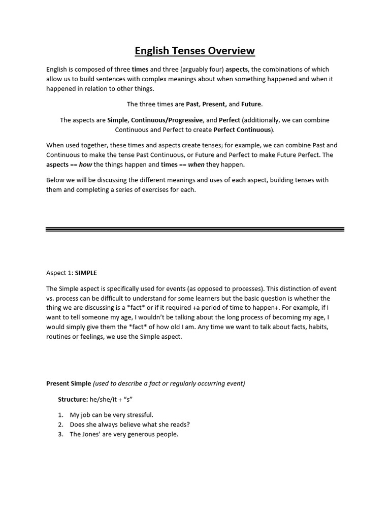 English Tenses Overview Pdf Perfect Grammar Grammatical Tense