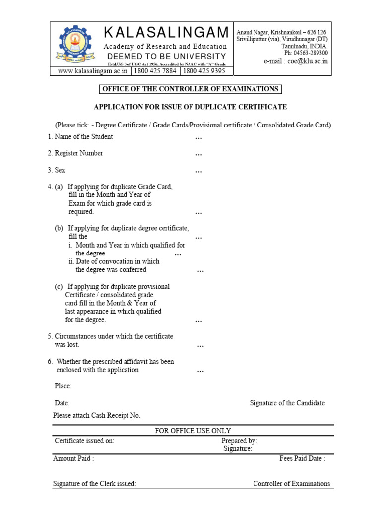 Duplicate Certificate Application Process | PDF