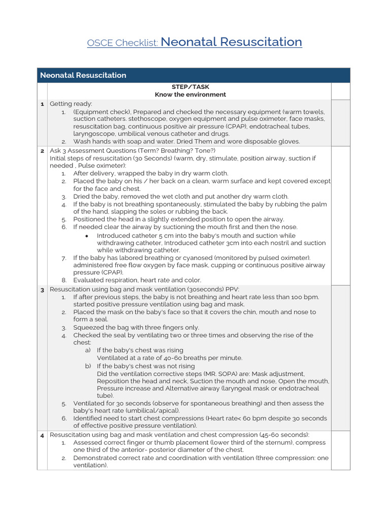 Skill Lab OSCE - Checklists | PDF | Cardiopulmonary Resuscitation ...