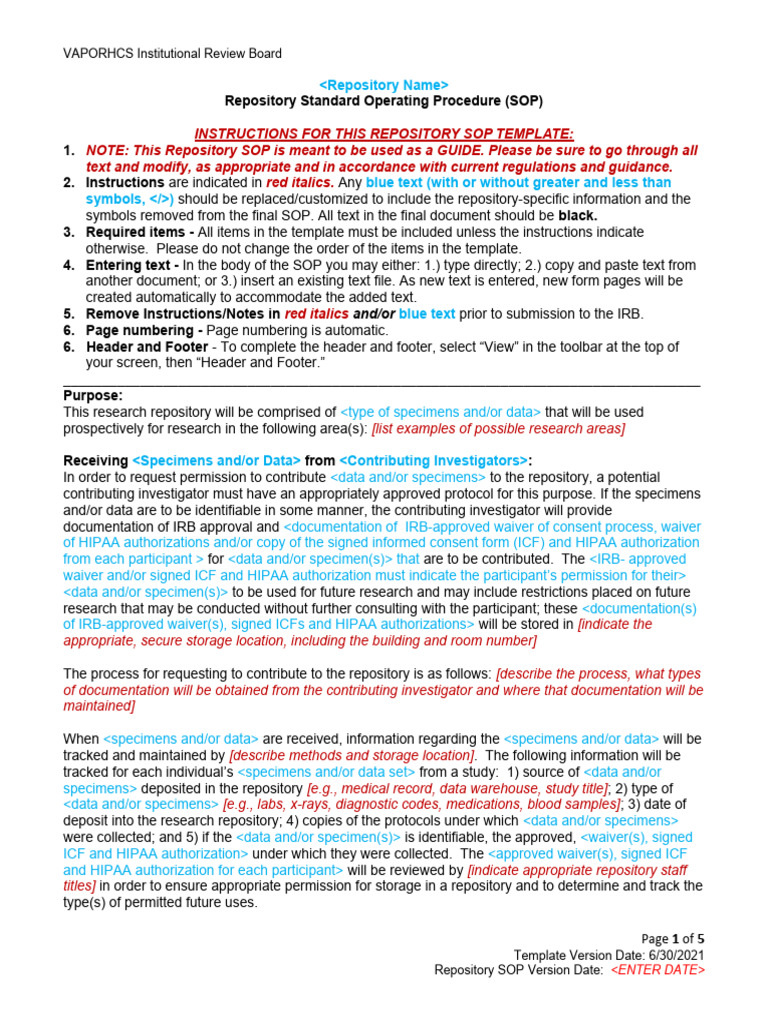 Biorepository Sop Example | Download Free PDF | Institutional Review ...