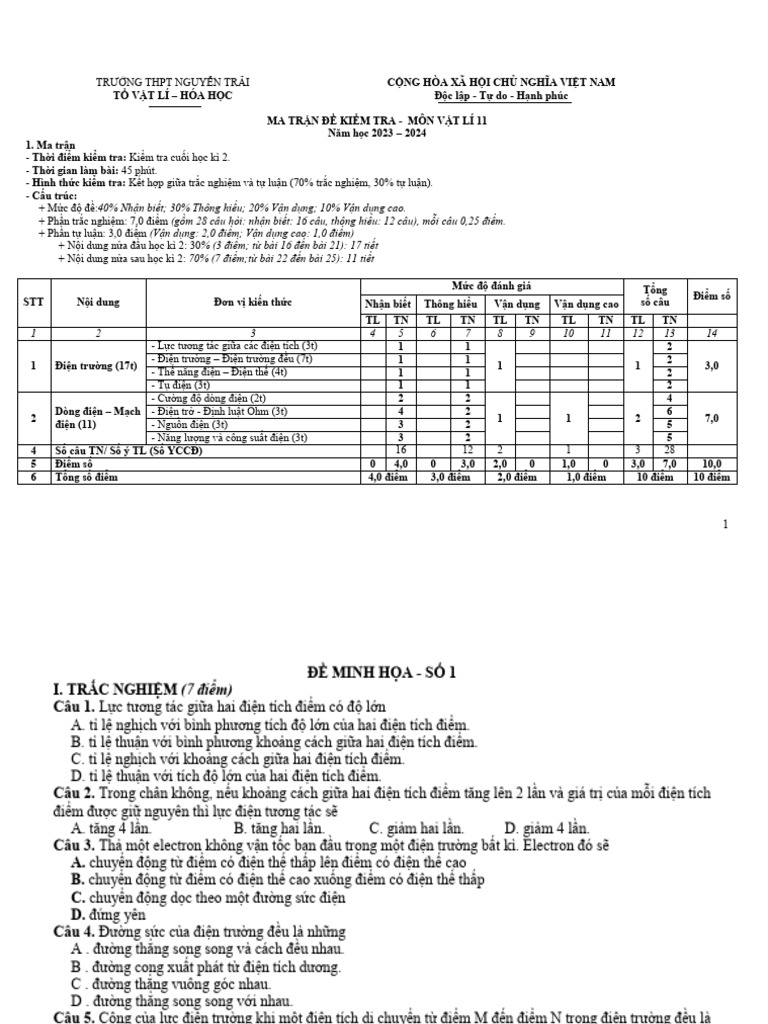 VL 11 Đề cương học kì 2 23 24 | PDF