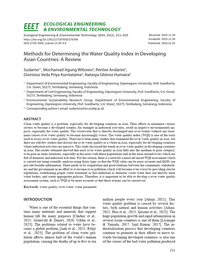2024_Methods for Determining the Water Quality Index in Developing _bagus teori | Download Free ...