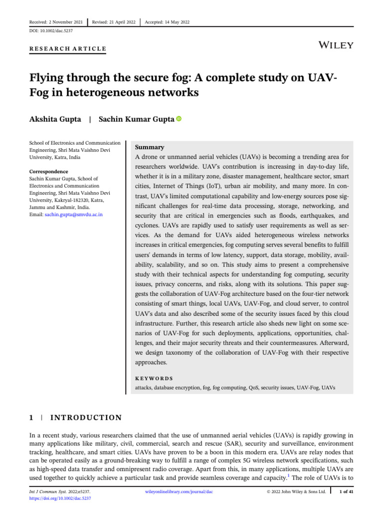 2022 - Akshita - Flying Through The Secure Fog A Complete Study On UAV ...