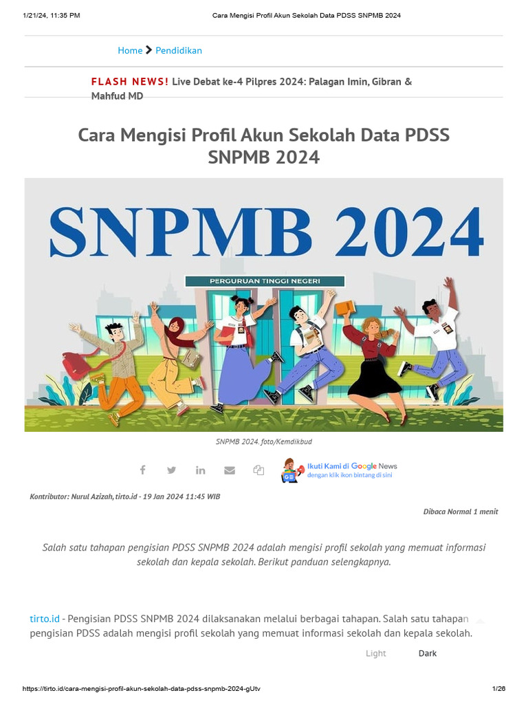 Cara Mengisi Profil Akun Sekolah Data PDSS SNPMB 2024 | PDF
