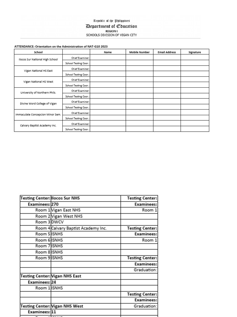 Attendance NAT-G10 2023 | PDF