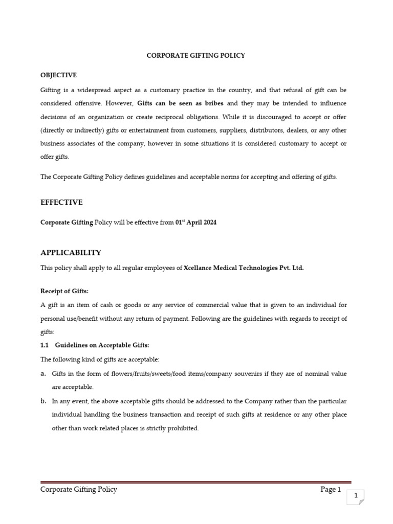Corporate Gifting Policy | PDF | Gift | Bribery