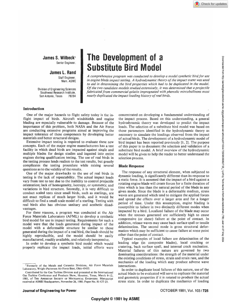 The Development of a substitute bird model | Download Free PDF | Stress ...