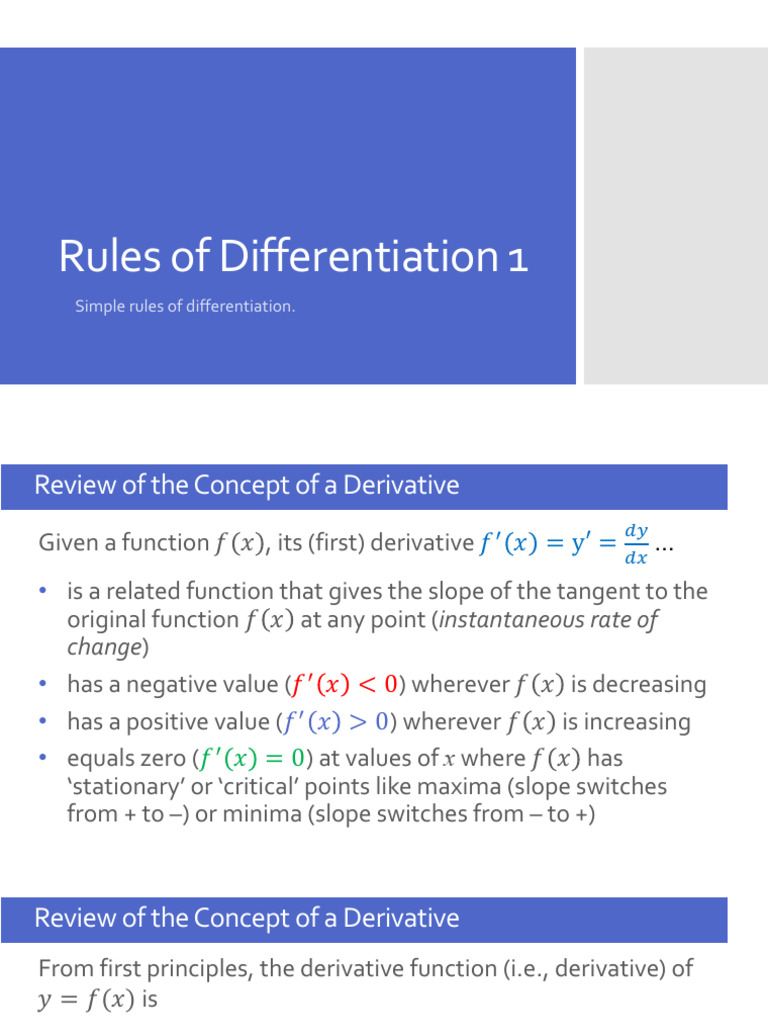 Rules Differentiation 1 | PDF | Derivative | Slope