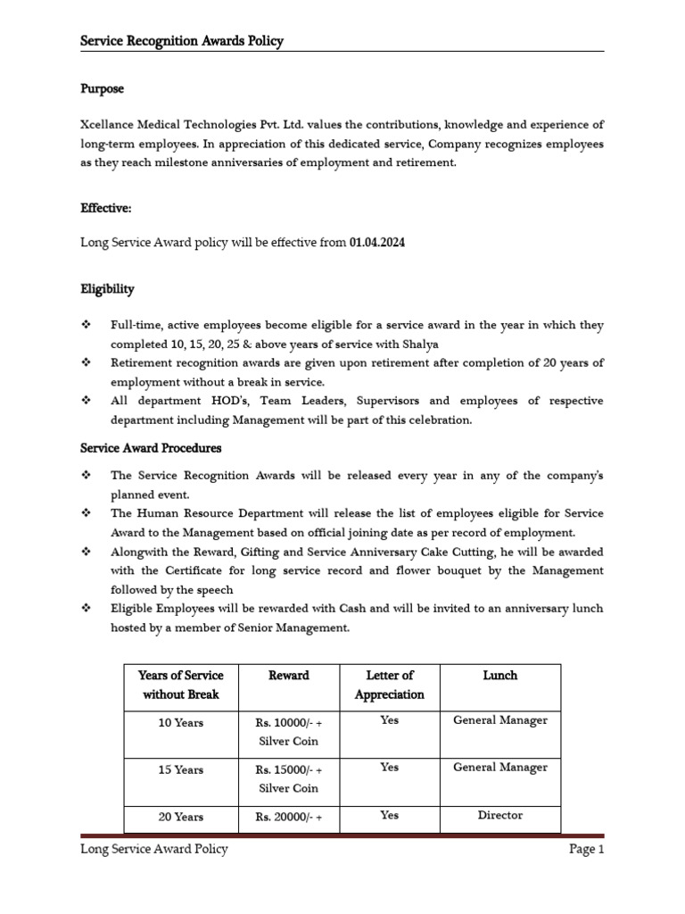 Long Service Award Policy | PDF | Business