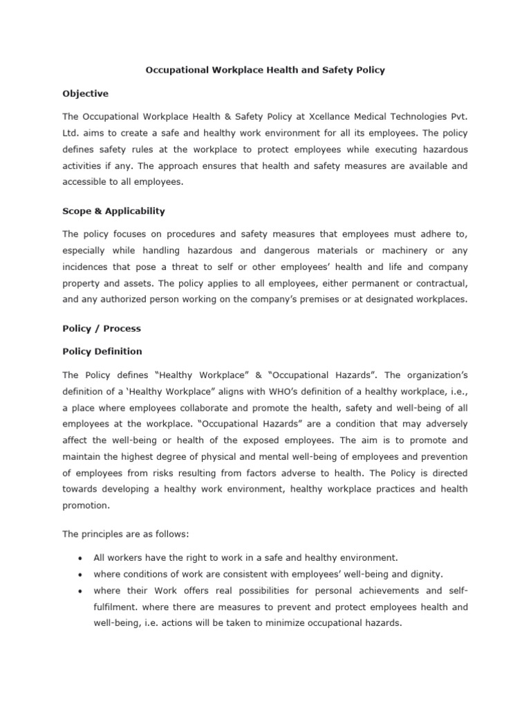 Occupational Workplace Health and Safety Policy | PDF | Occupational Safety And Health | Hazards