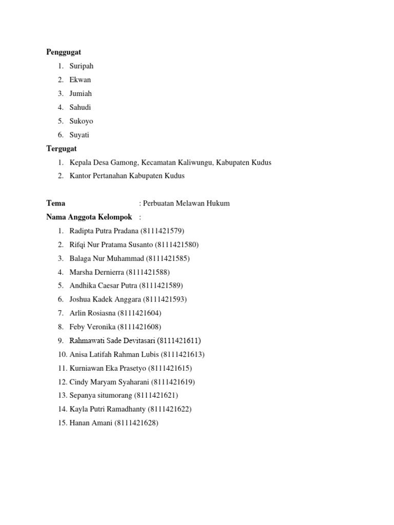 Kelompok 3 - Kaspos Gugatan Perbuatan Melawan Hukum | PDF | Hukum