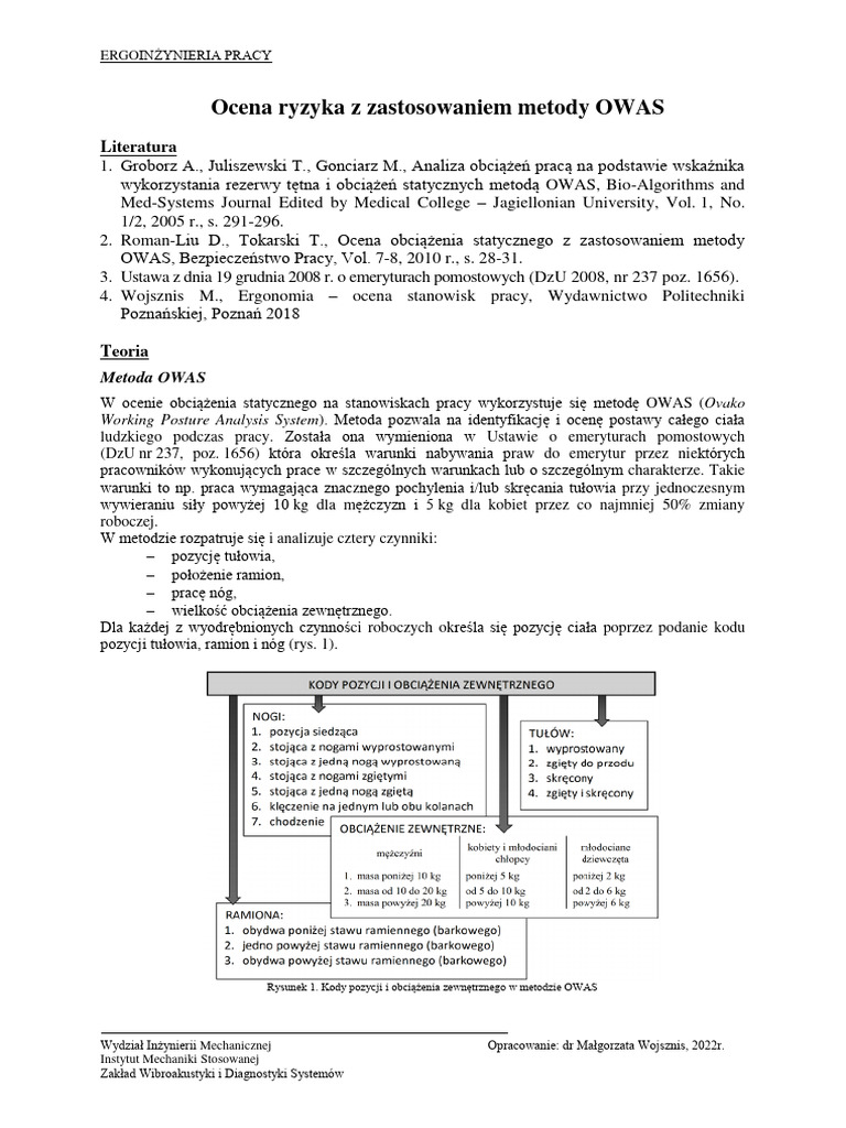 Metoda OWAS Teoria | PDF