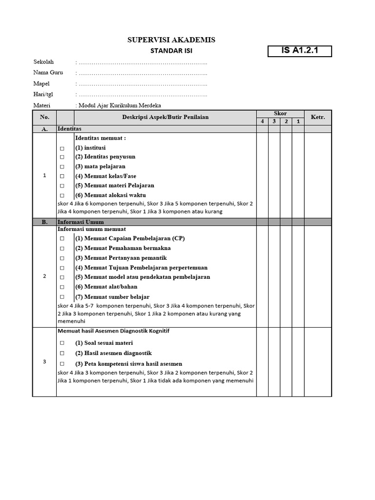 Instrumen Supervisi Modul Ajar Cetak | PDF | Karier & Perkembangan