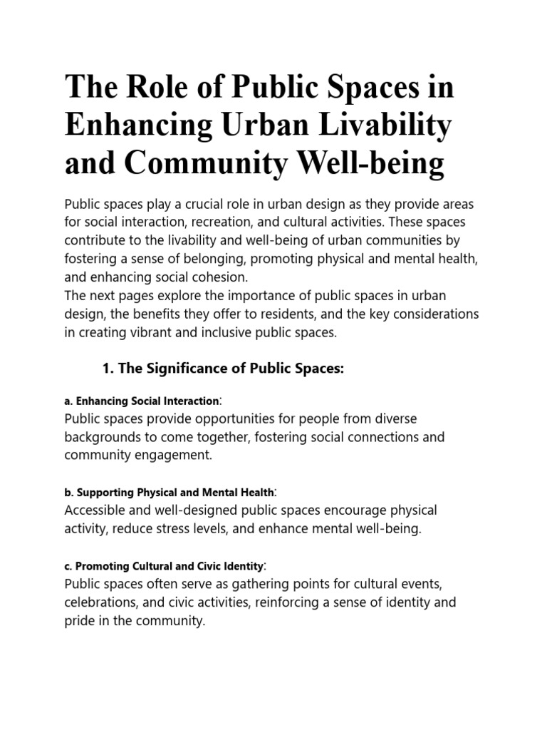 The Role of Public Spaces in Enhancing Urban Livability and Community ...