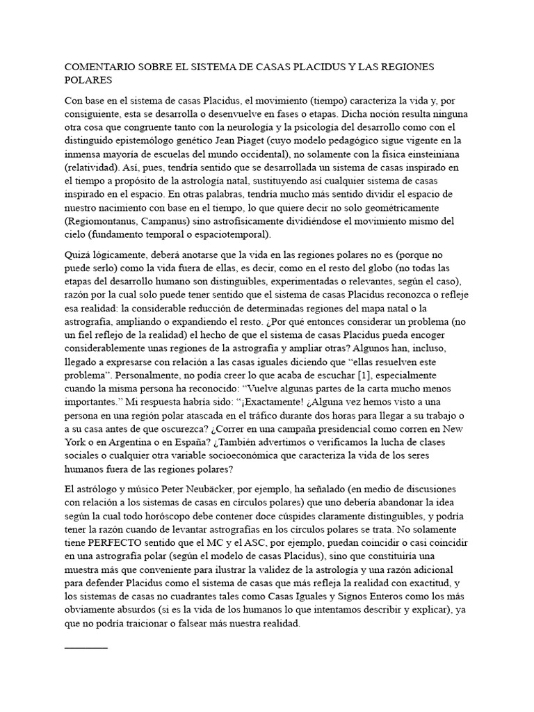COMENTARIO SOBRE EL SISTEMA DE CASAS PLACIDUS Y LAS REGIONES POLARES ...