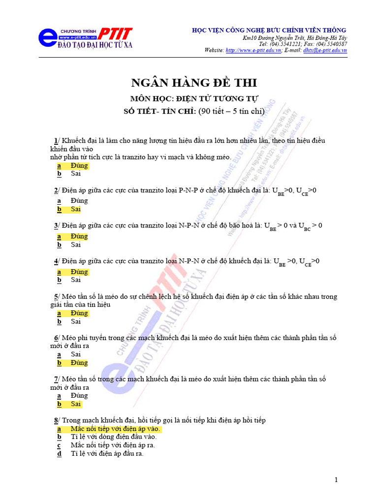 Ngan Ha Ng de Thi Die n Tu Tuong Tu Hvcnbcvt 4384 | PDF