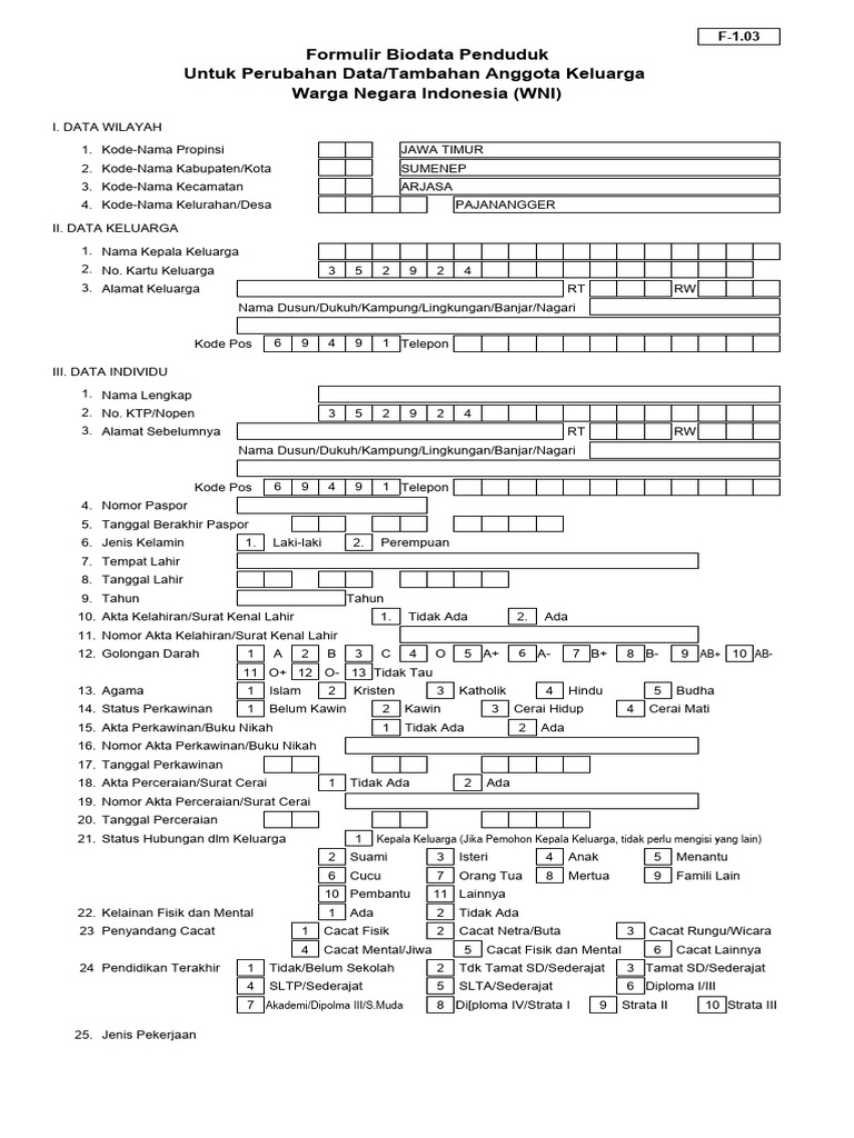Formulir Penambahan Anggota Keluarga | PDF