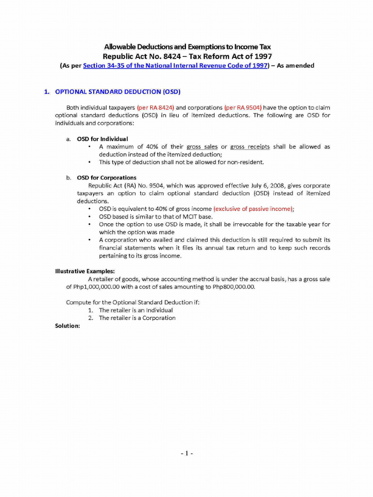 15 - Allowable Deductions and Exemptions To Income Tax | PDF