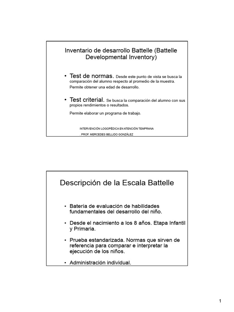 Evaluación Infantil Battelle | PDF | Cognición | Ciencias del comportamiento