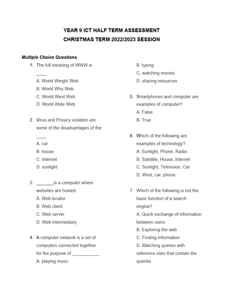 Year 9 ICT Exams | PDF | World Wide Web | Internet & Web