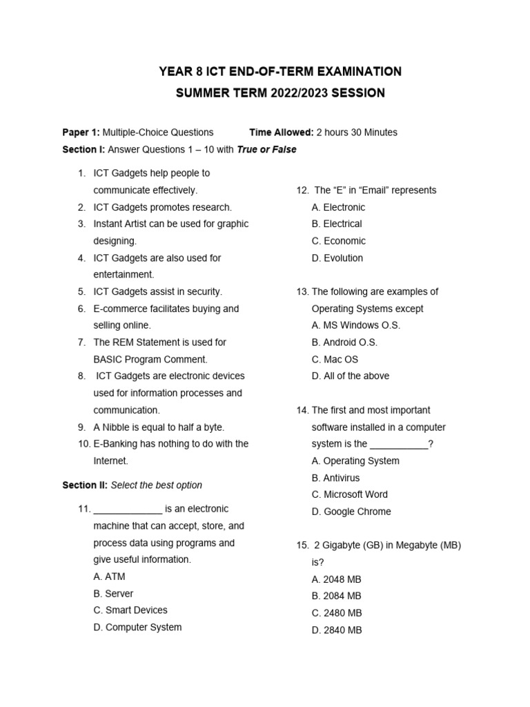 Year 8 Ict Summer Term Exams Submit | PDF | World Wide Web | Internet & Web Year 8 Ict Summer Term Exams Submit | PDF | World Wide Web | Internet & Web