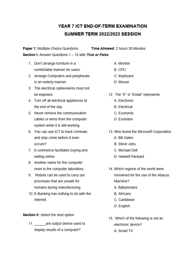 Year 7 Ict Summer Term Exams Submit | PDF | Computer Keyboard ...