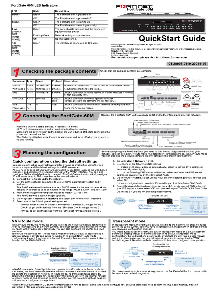 Fortinet Fortigate 60M QuickStart Guide | PDF | Ip Address | Computer Network