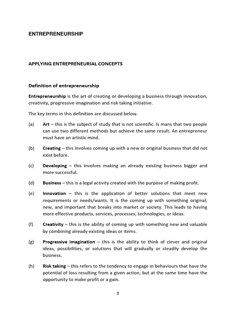 Entrepreneurship Notes 1-1-090329 | PDF | Entrepreneurship | Partnership