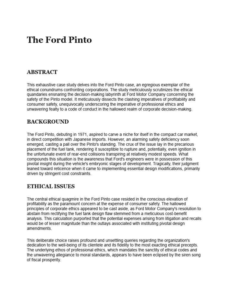 The Ford Pinto Case Study | PDF | Utilitarianism