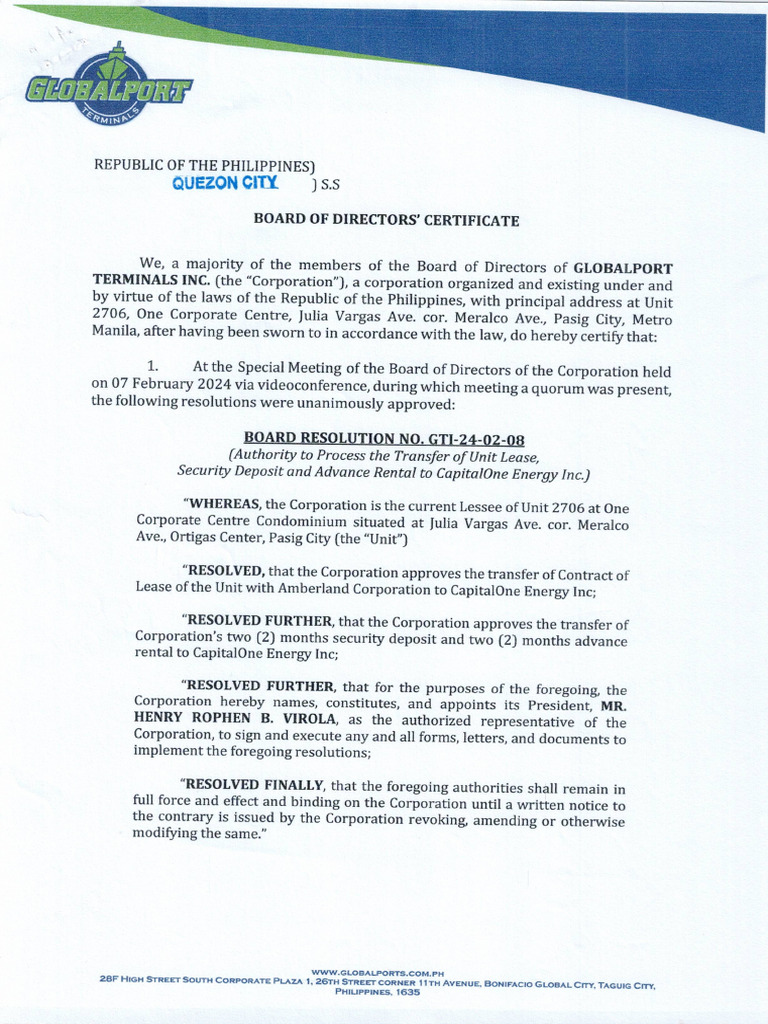 GTI Board Resolution | PDF