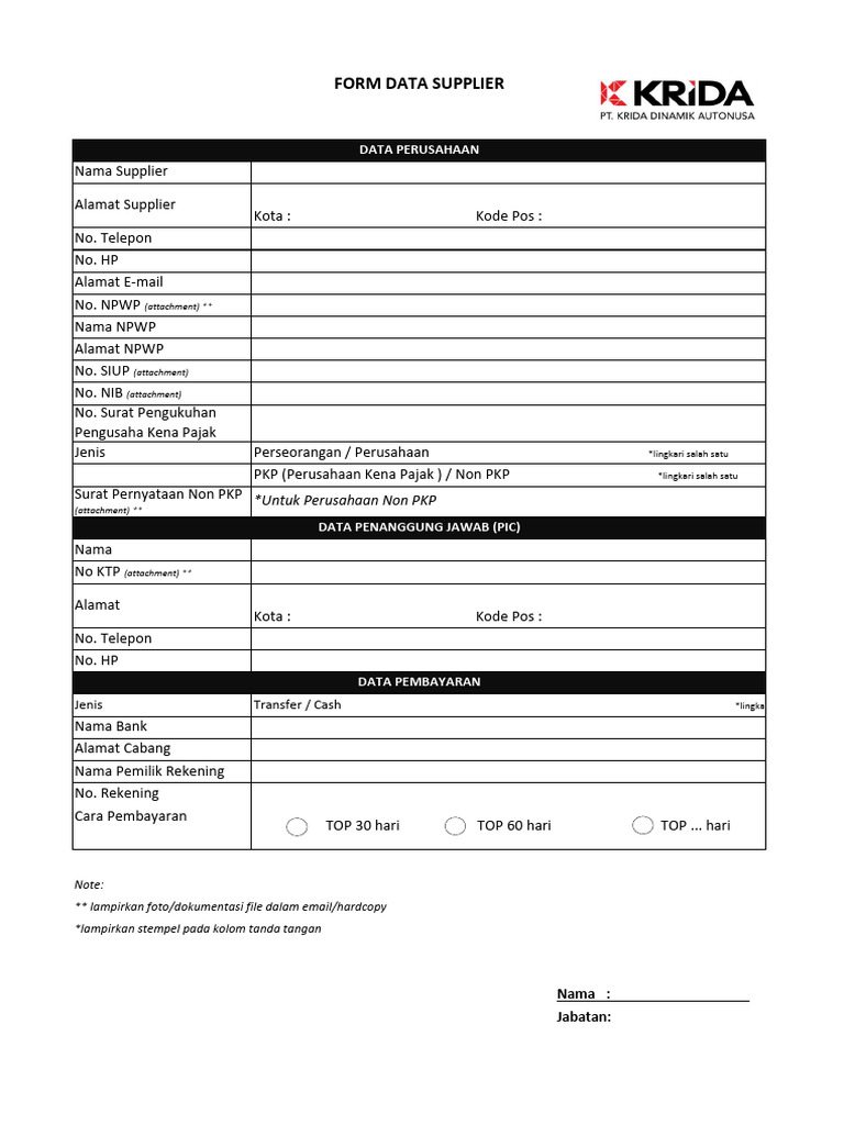 Formulir Data Supplier dan Pembayaran | PDF