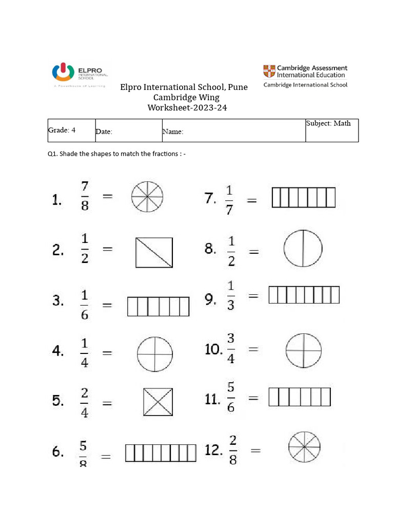 Grade 4 Fraction WS | PDF | Games & Activities