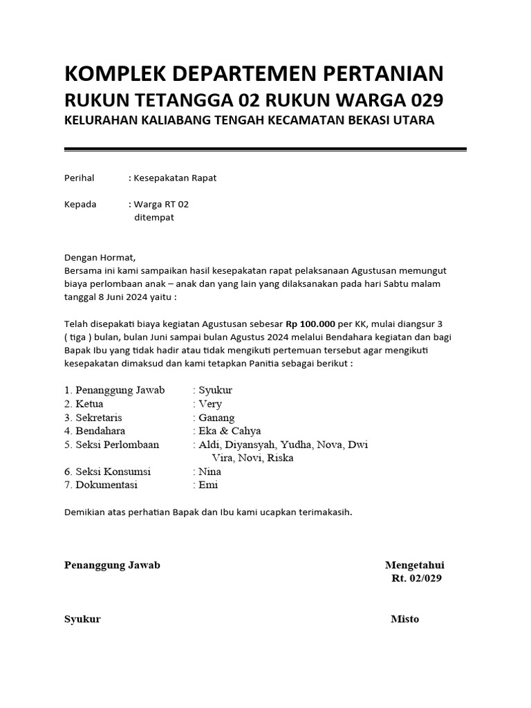 surat edaran rt 02 agustusan 2024 | PDF